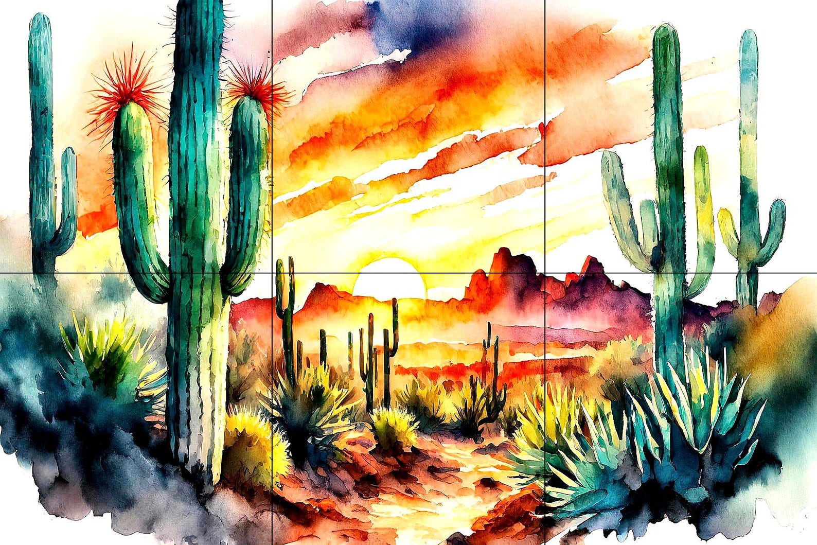 Desert 2 Tile Mural Desert Scenes Southwestern Art Home Decor Interior ...
