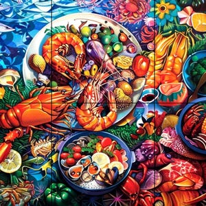 Seafood Mural 1 Home Decor Wall Murals Backsplash New Orleans Cuisine ...
