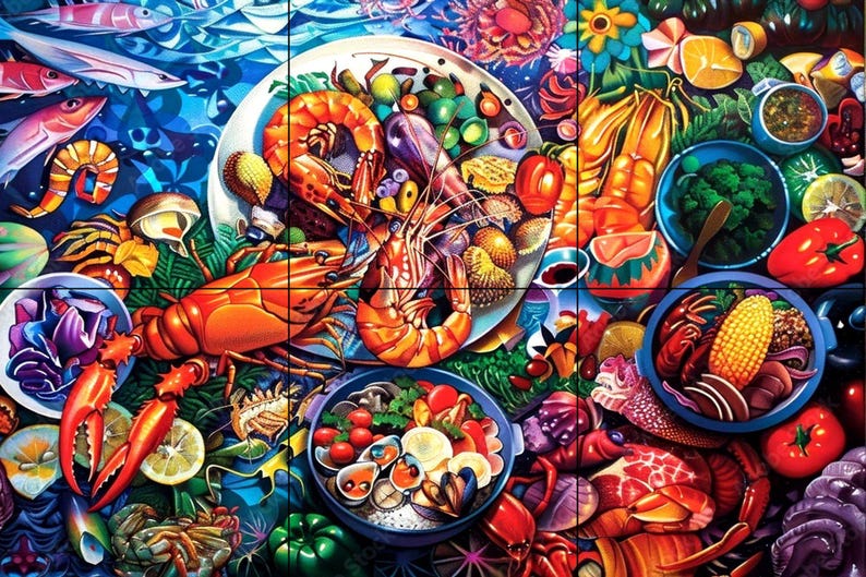 Seafood Mural 1 Home Decor Wall Murals Backsplash New Orleans Cuisine ...