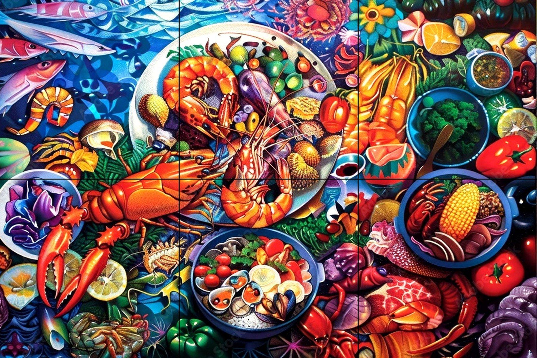 Seafood Mural 1 Home Decor Wall Murals Backsplash New Orleans Cuisine ...