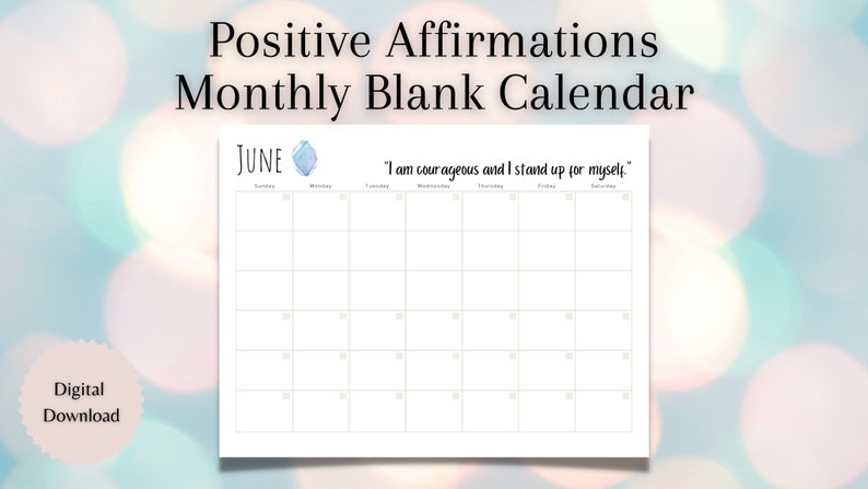 Printable Monthly Blank Calendar | Affirmation Calendar | Printable ...