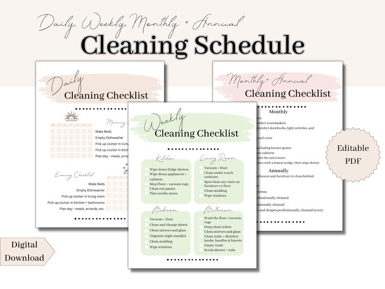 Fillable Cleaning Schedule | Digital Download | Daily, Weekly, Monthly ...