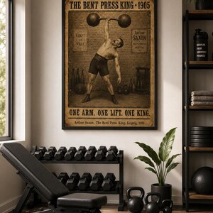 Arthur Saxon-poster, Bent Press King-print, vintage Strongman-muurkunst ...