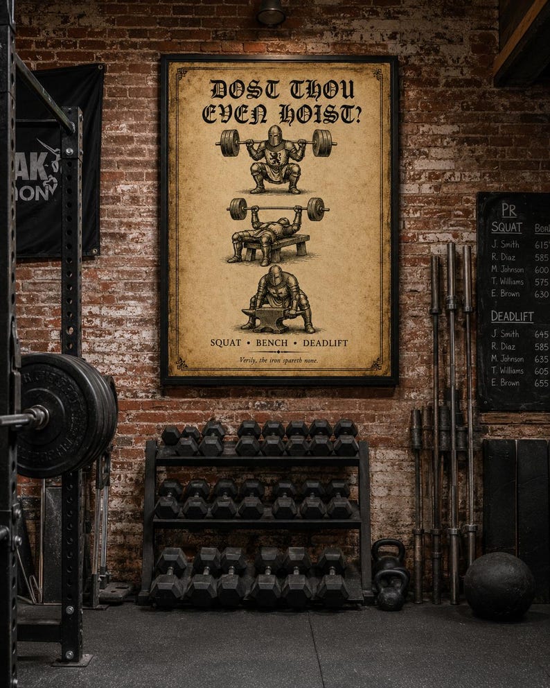 Dost Thou Even Hoist poster, middeleeuwse powerlifting kunst aan de ...