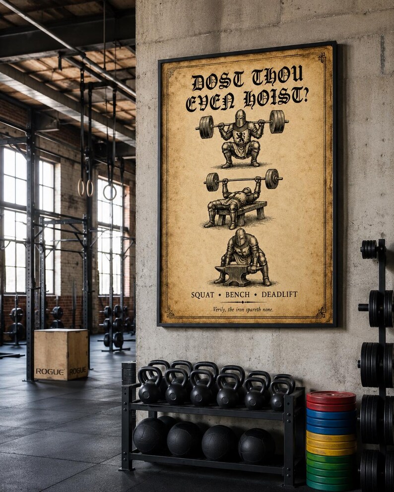 Dost Thou Even Hoist poster, middeleeuwse powerlifting kunst aan de ...