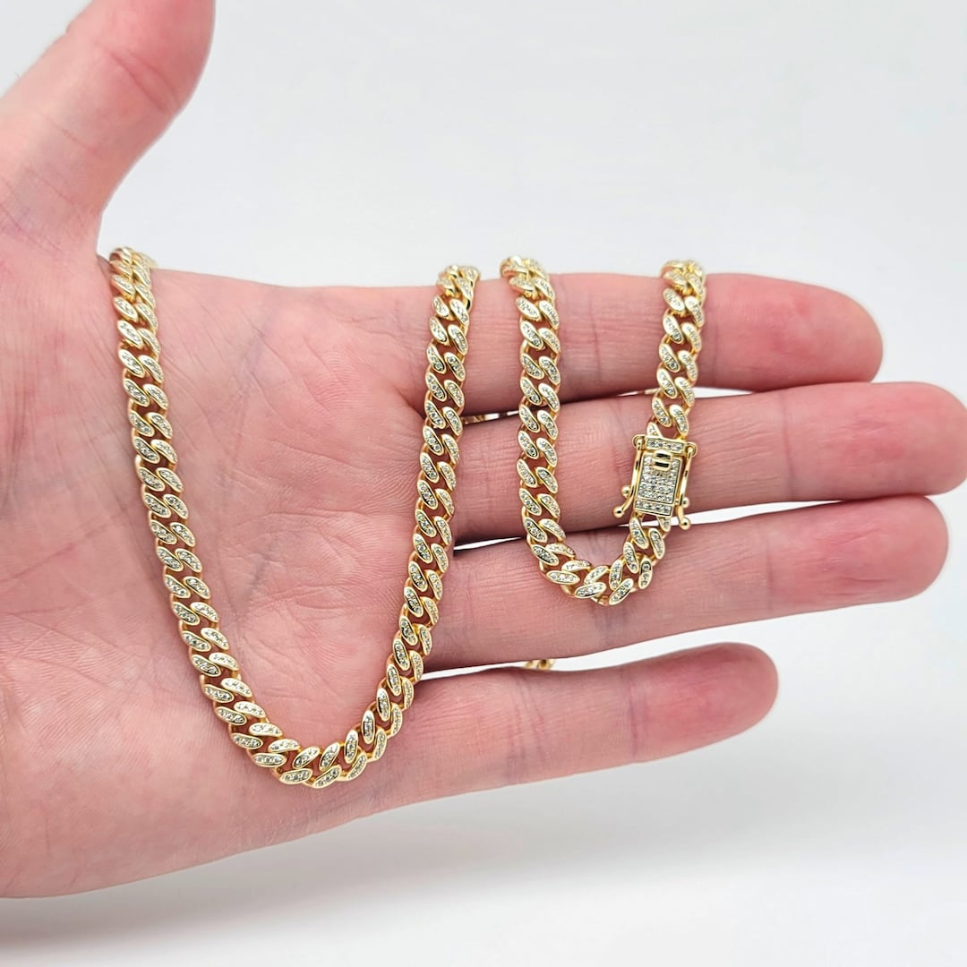 24" Cuban Link Chain 14K Yellow Gold Over 925 Sterling Silver Curb ...