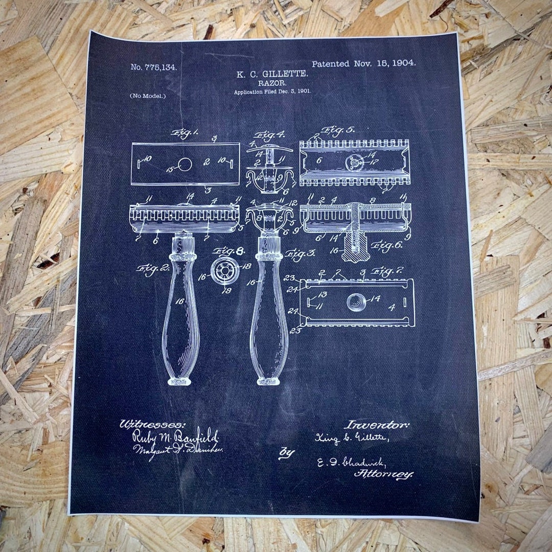 Printed Poster Retro Style Plan of a Gillette Razor 1904 Razor Razor ...
