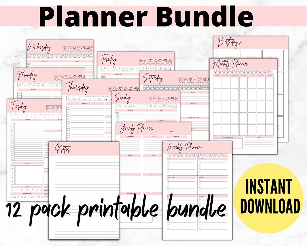 Daily, Weekly, Monthly, Yearly Planner Bundle 12 Pack - Etsy
