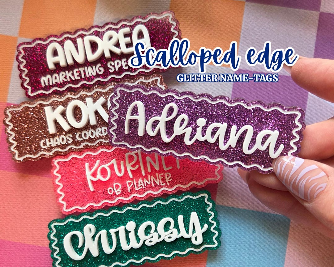 Scalloped-edge Glitter Nametags | Includes Glitter Color Choice - Etsy