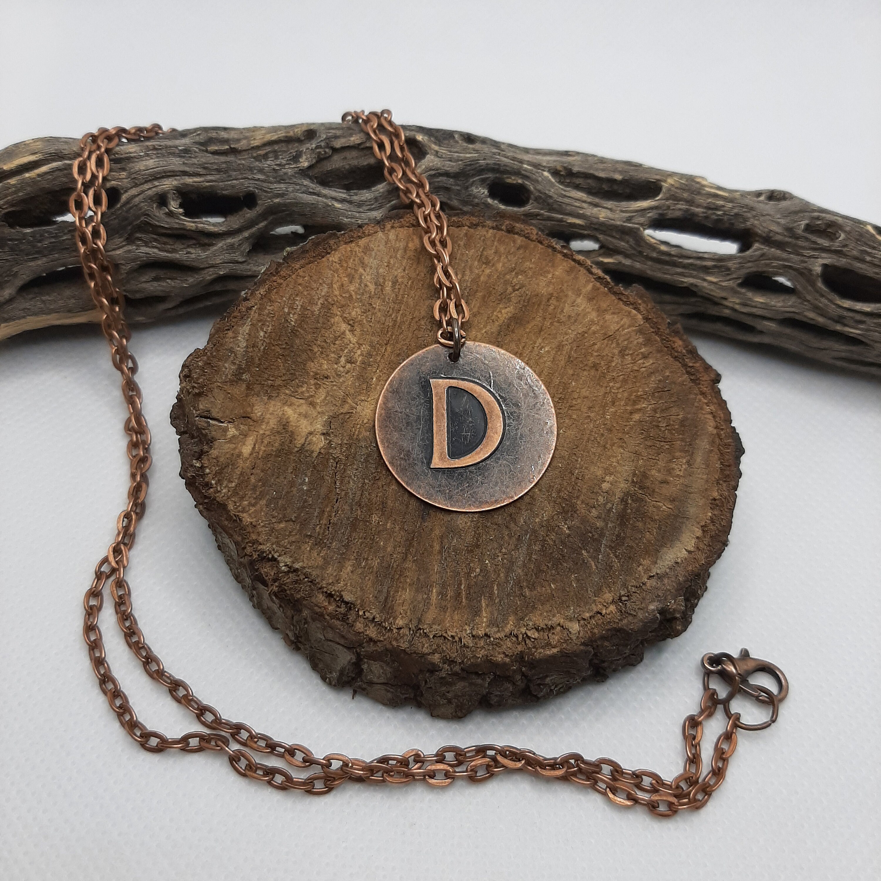 Vintage Style Distressed Copper Letter d Alphabet Initial Tag Necklace ...