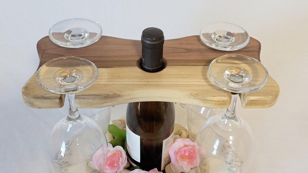 Wine Glass Caddy, 4 Glass Holder Wine Enthusiasts, Bride and Groom Gift ...