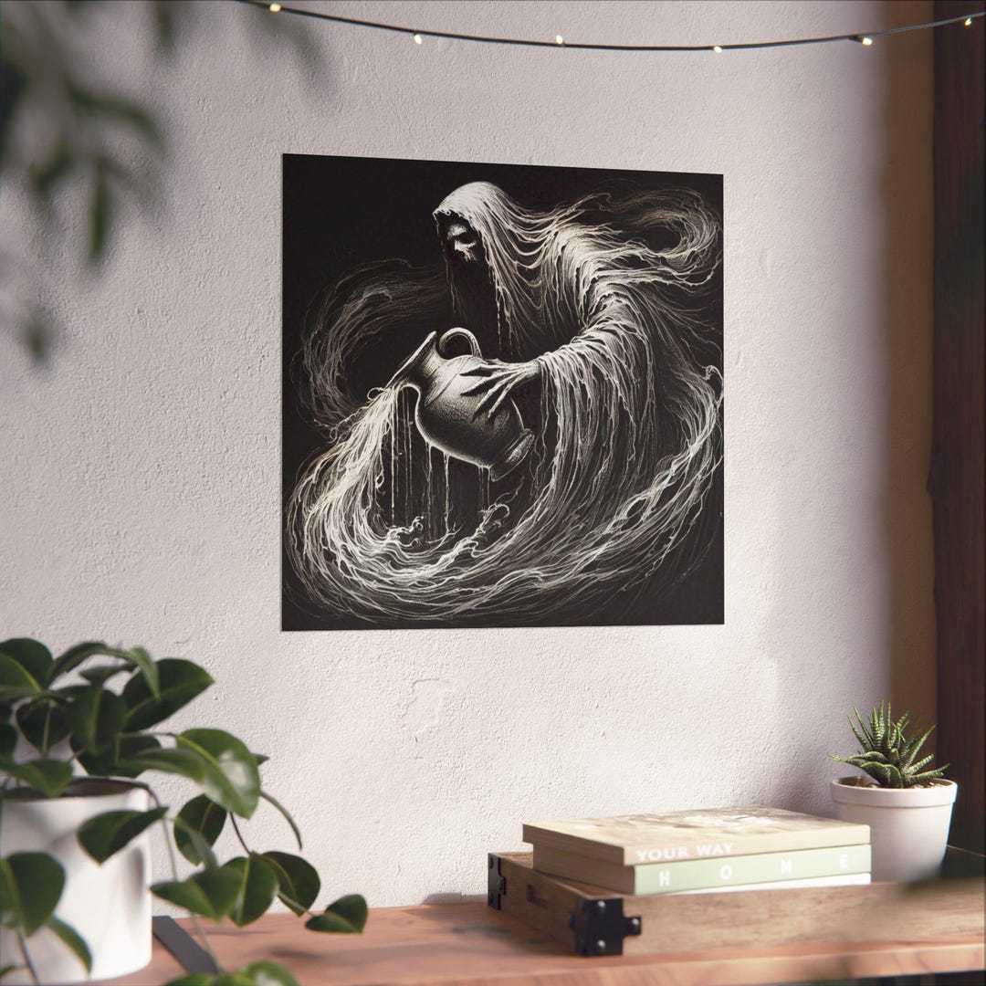 Aquarius Dark Academia Astrology Zodiac Gothic Wall Art, Macabre Art ...