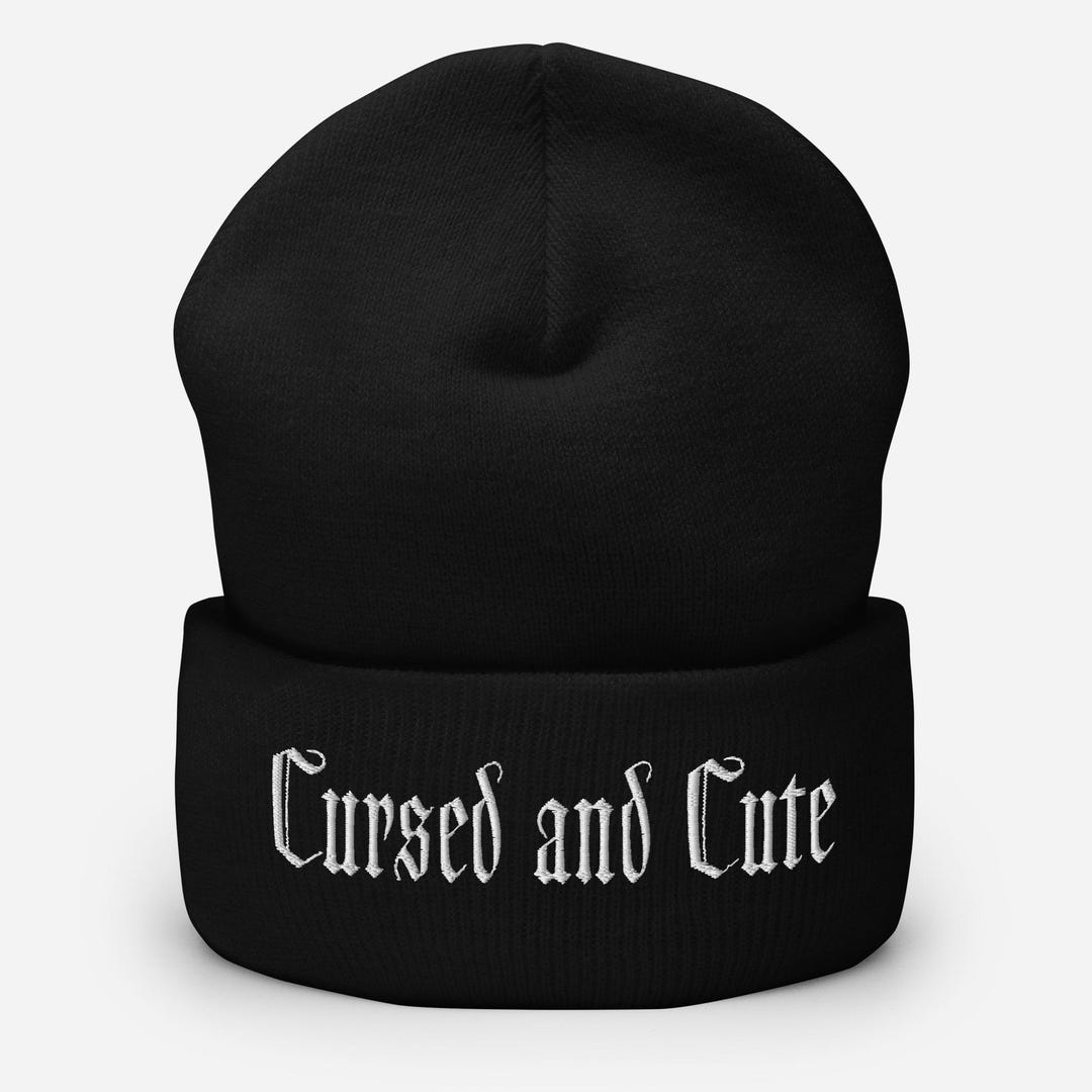 Cursed and Cute, Black Goth Beanie, Gothic Embroidered, Hat, Occult ...