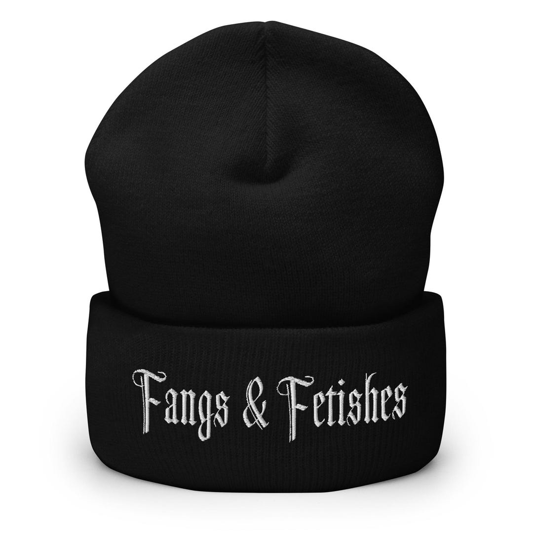 Fangs & Fetishes, Black Goth Beanie, Gothic Embroidered, Hat, Occult ...