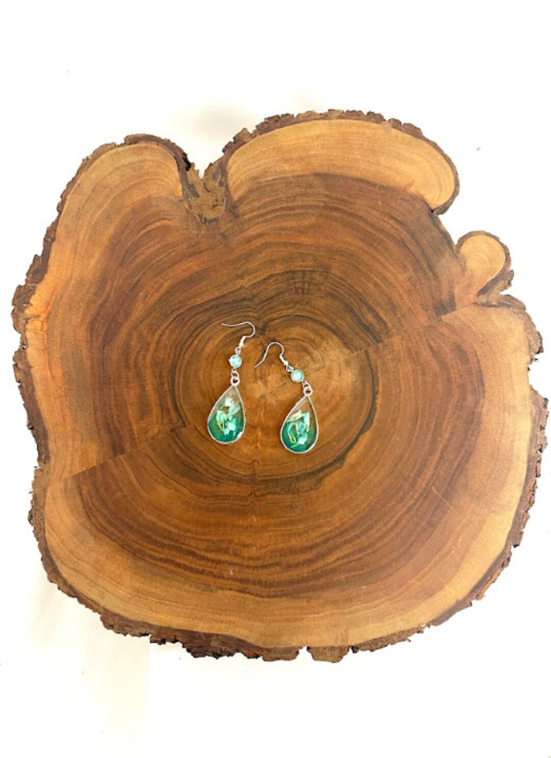 Silver Teardrop Epoxy Resin Teal to Clear Gradient With White Statice ...