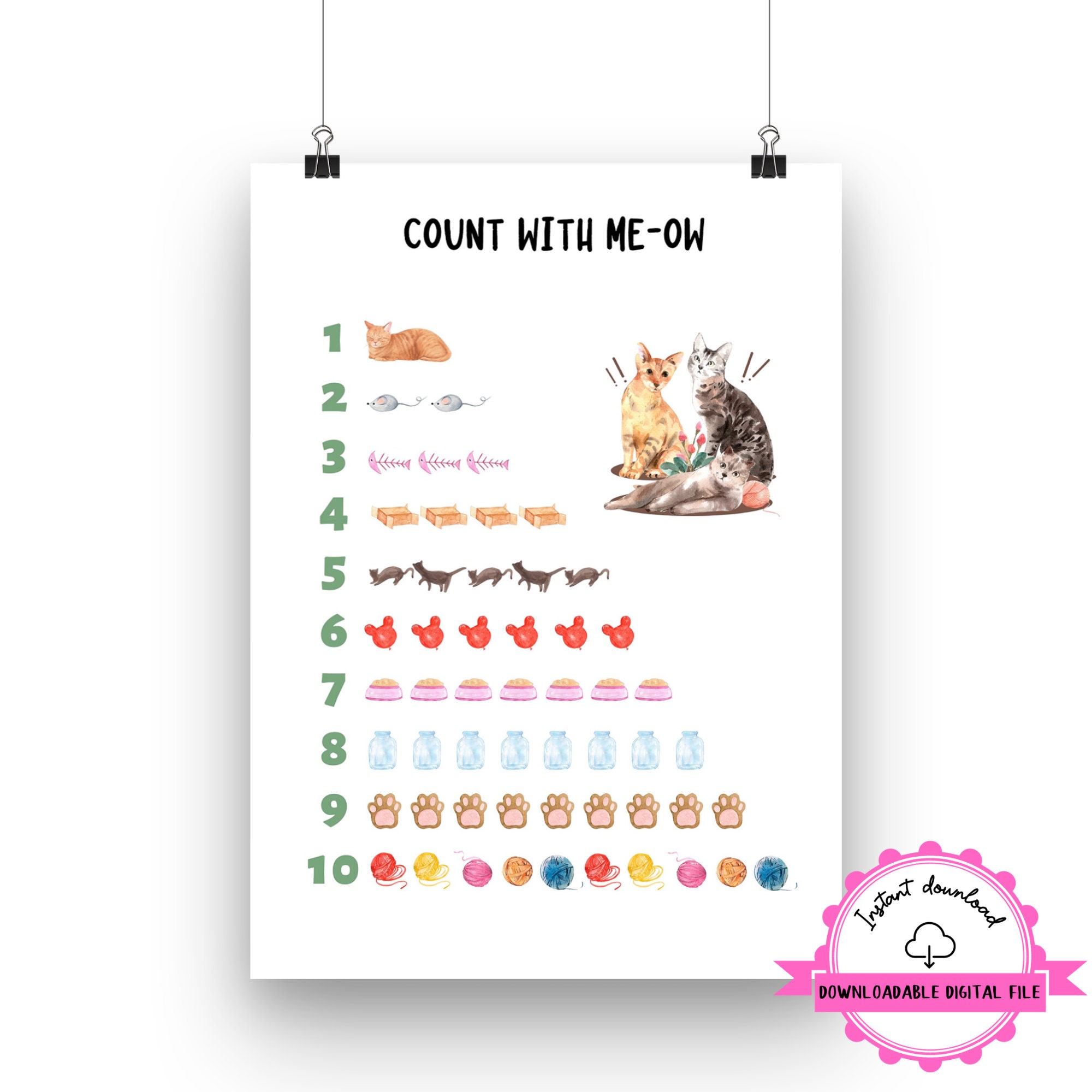 Educational Number Poster Cat Wall Art Preschool Printable - Etsy