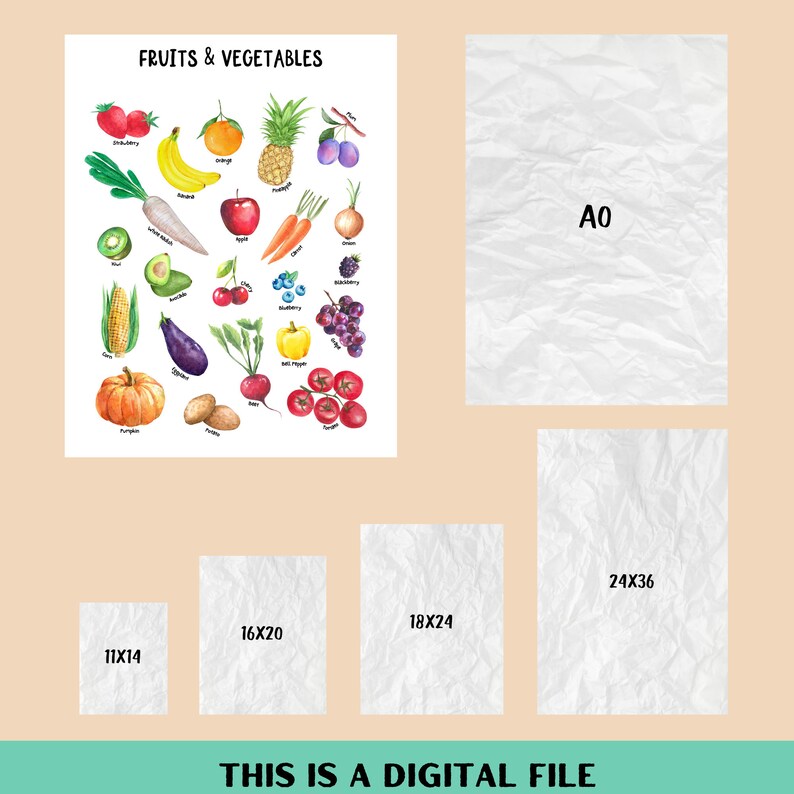 Educational Fruit and Vegetable Poster, Printable Fruit and Vegetable ...