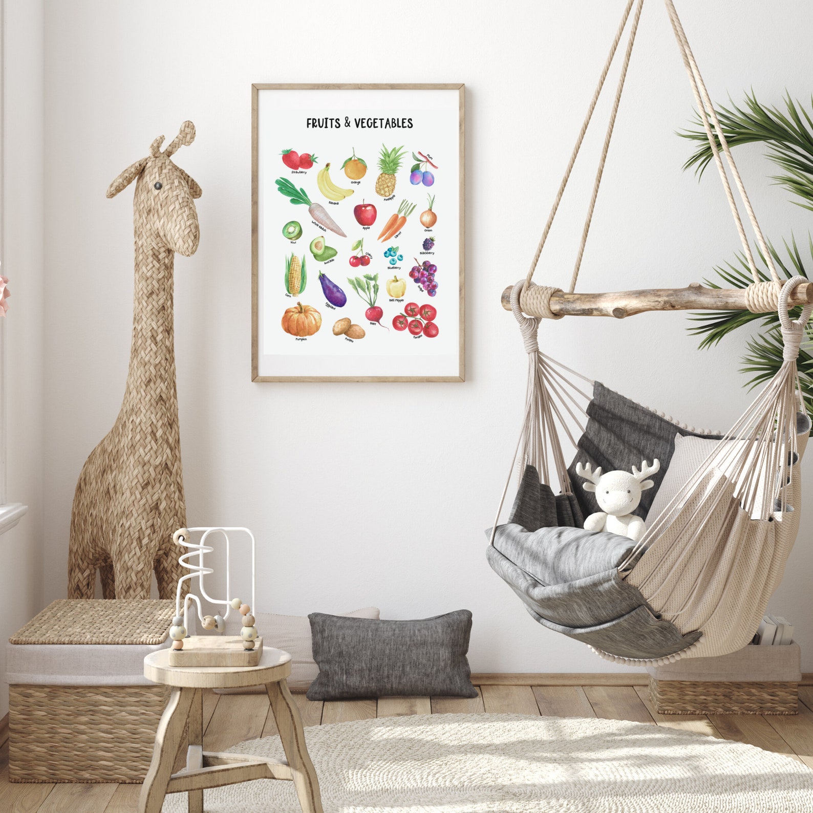 Educational Fruit and Vegetable Poster, Printable Fruit and Vegetable ...