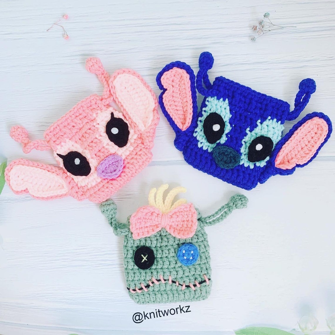 Crochet Pattern - Stitch, Angel and Scrump Airpods Drawstring Pouch ...