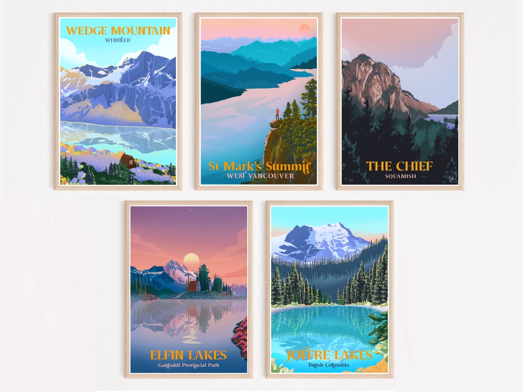 Set of 3 Hike Posters, British Columbia, the Chief Squamish, Wedge ...