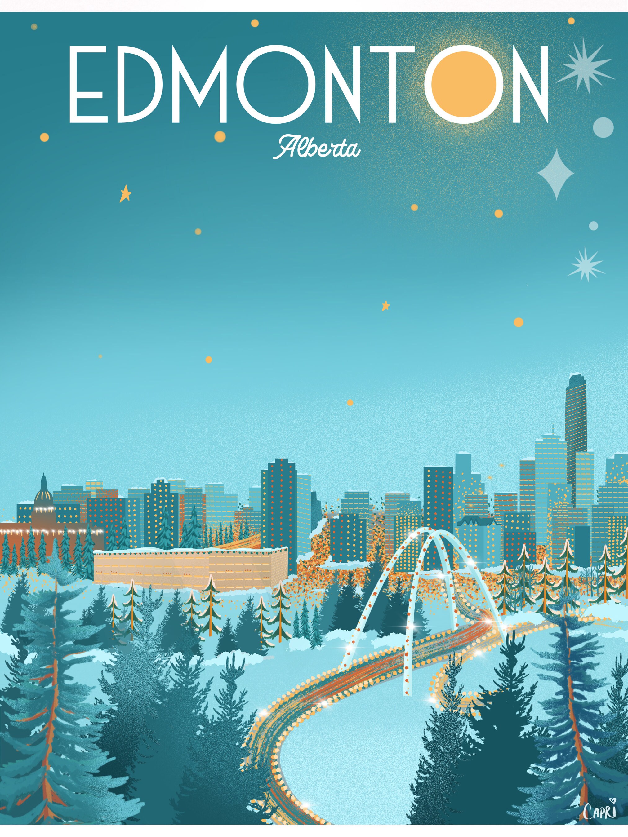 Edmonton Poster, Edmonton City Print, Vintage Poster, Winter, Kanada ...