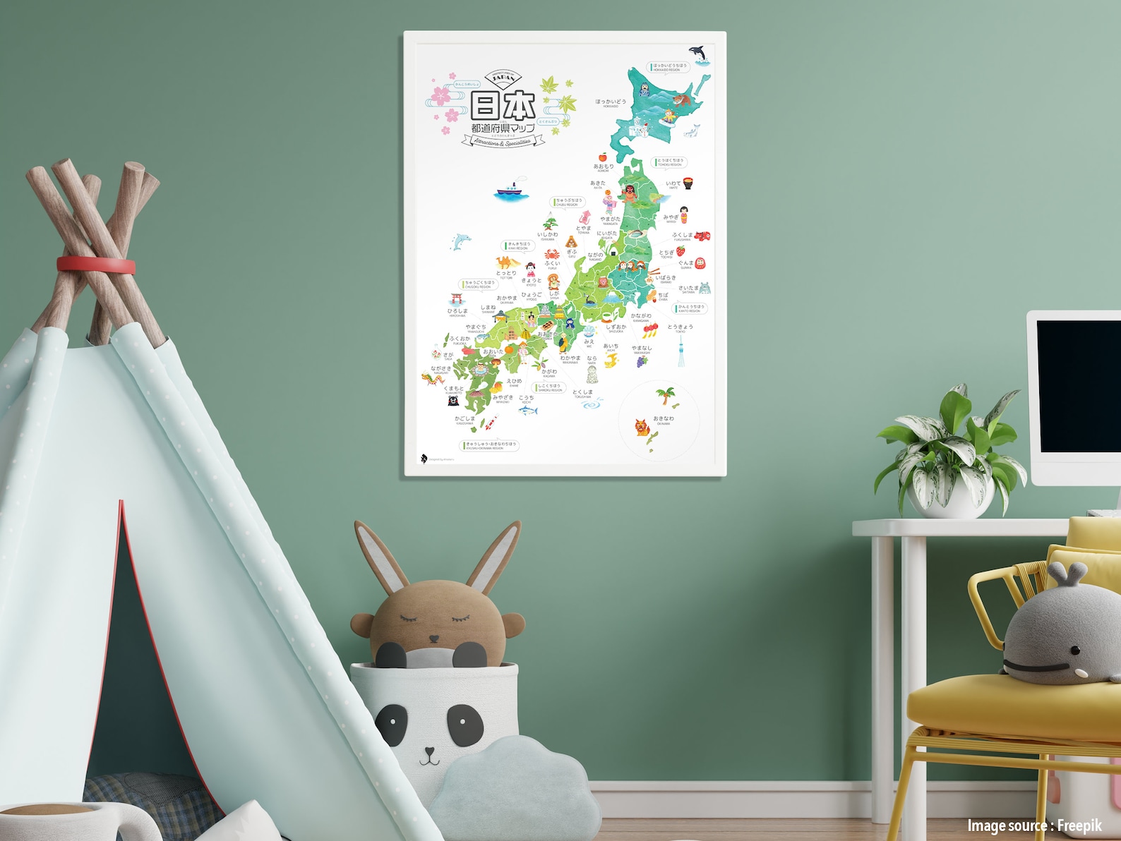Map of Japan With Cute Illustrations | Illustrated Icons and Landmarks ...