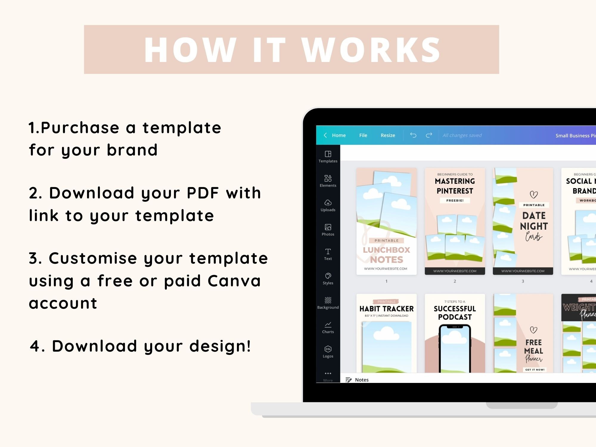 Digital Download Pinterest Templates, Marketing Small Business, Canva ...