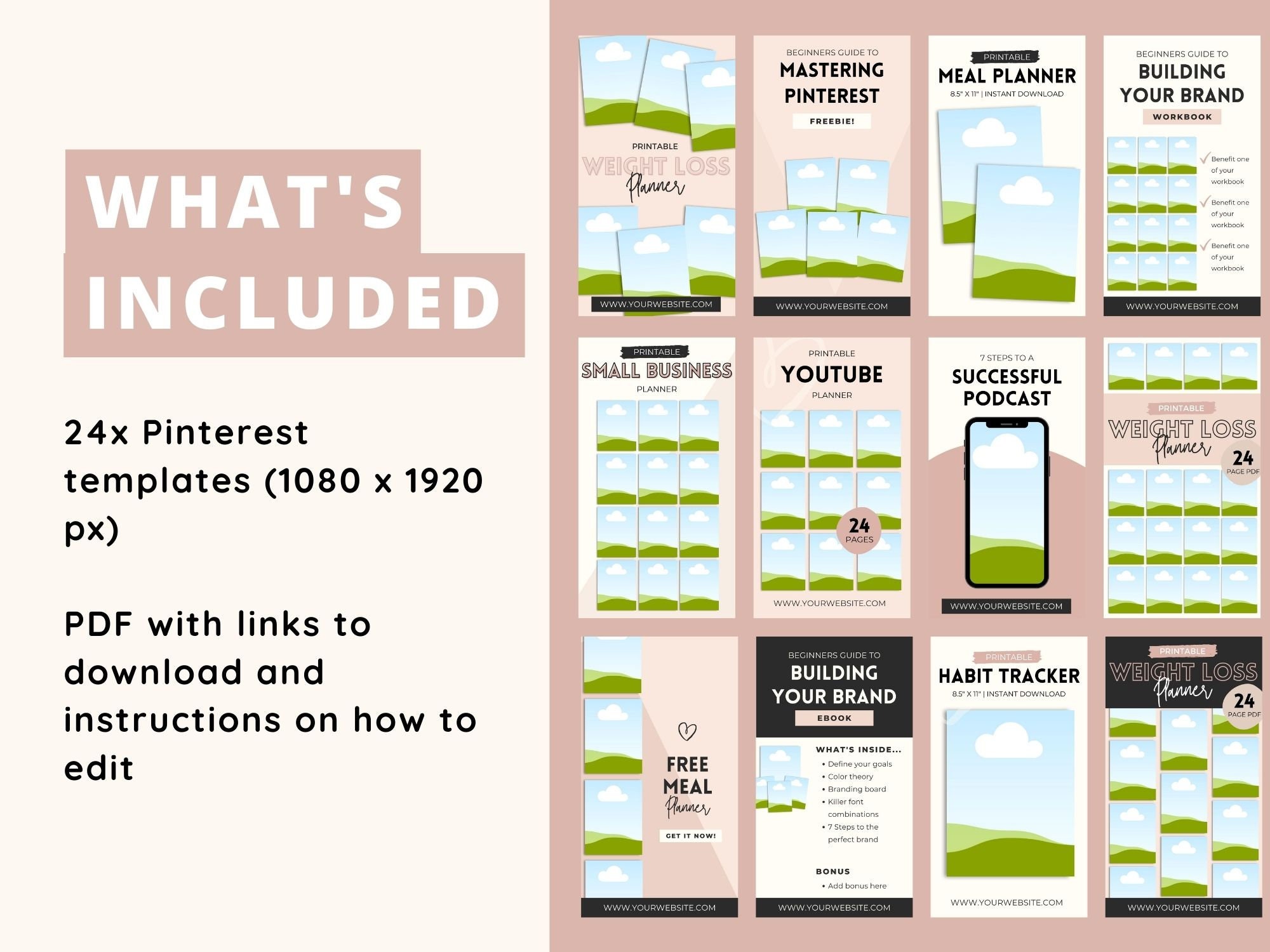 Digital Download Pinterest Templates, Marketing Small Business, Canva ...