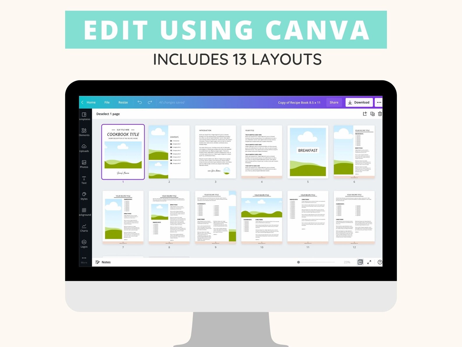 Canva Recipe Template Editable Recipe Page Recipe Book | Etsy
