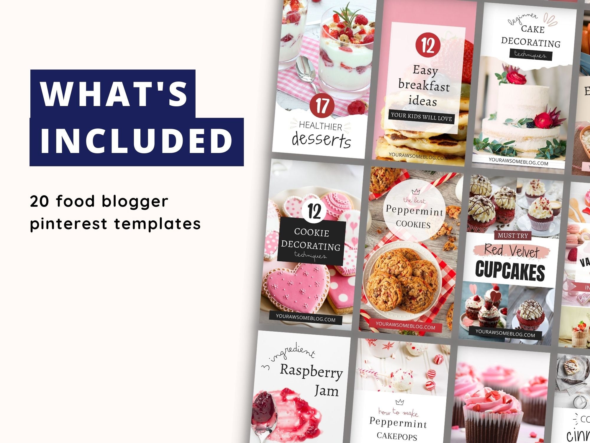 Food Blogger Pinterest Pin Templates, Canva Templates, Pinterest ...