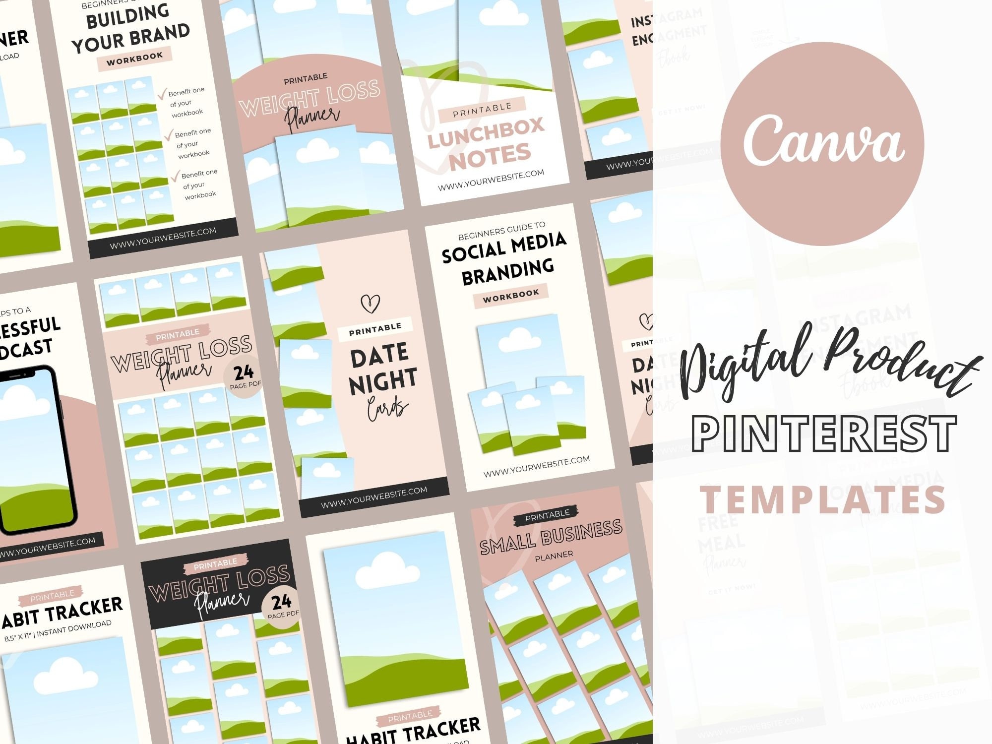 Digital Download Pinterest Templates, Marketing Small Business, Canva ...