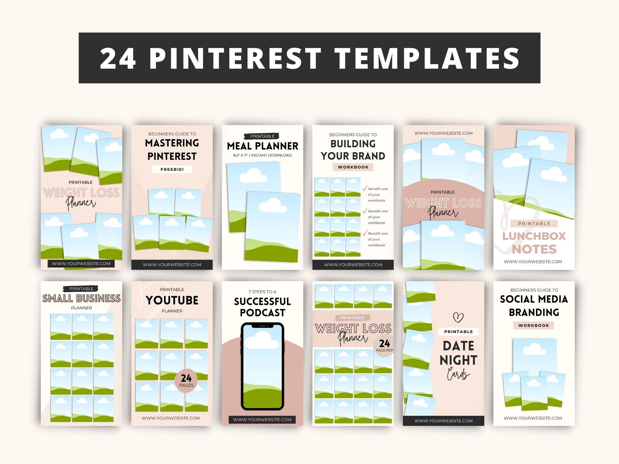 Digital Download Pinterest Templates, Marketing Small Business, Canva ...