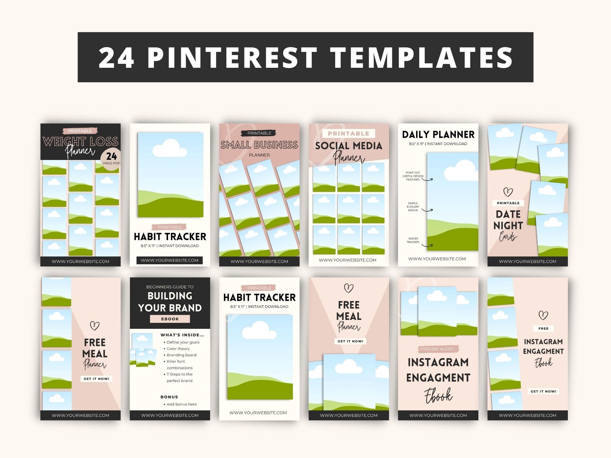 Digital Download Pinterest Templates, Marketing Small Business, Canva ...