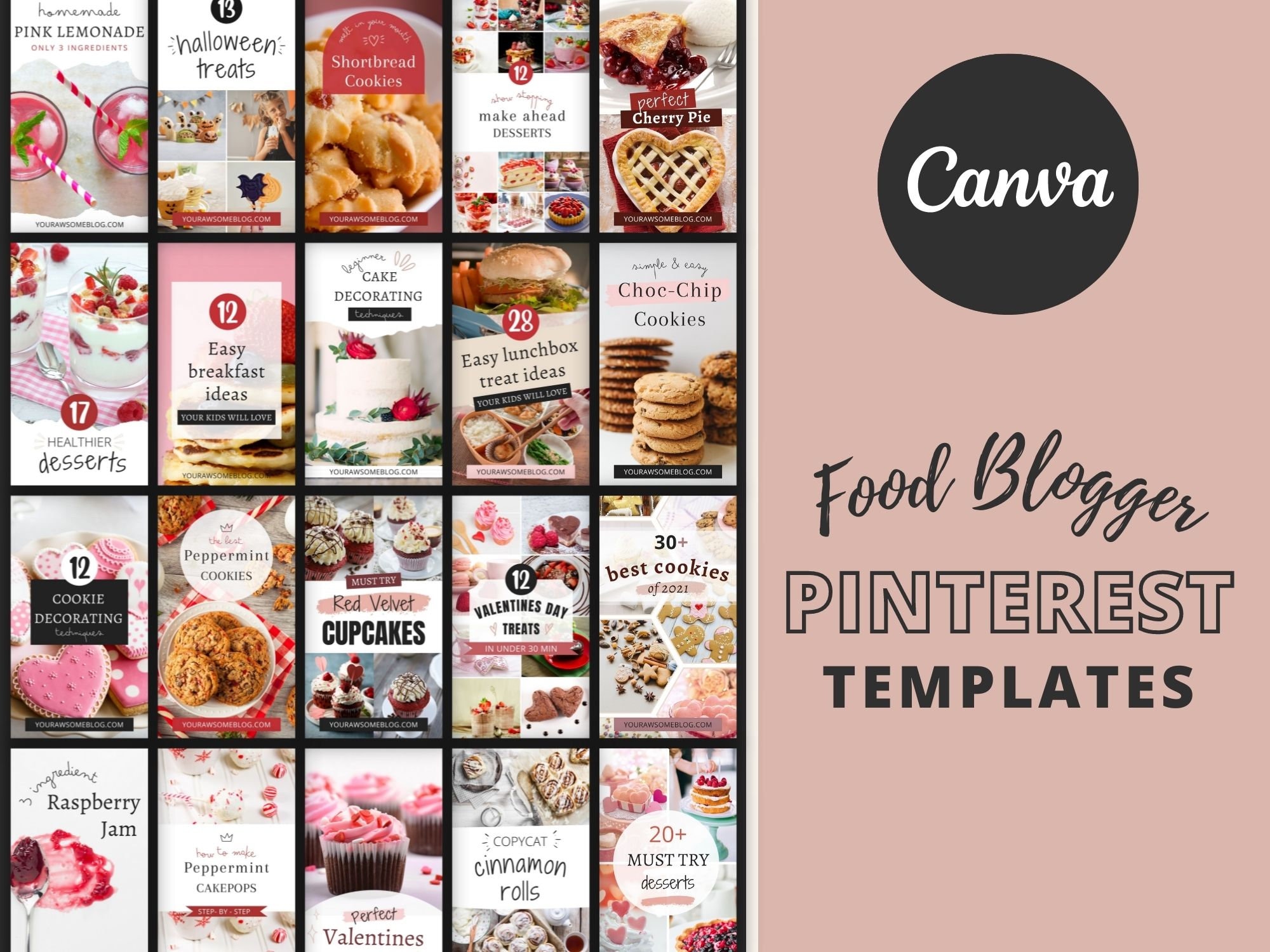 Food Blogger Pinterest Pin Templates, Canva Templates, Pinterest ...