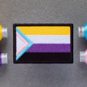 Transgender Non-binary Flag Embroidered Patch | Trans Enby Nonbinary | Hook and Loop, Iron-on ...