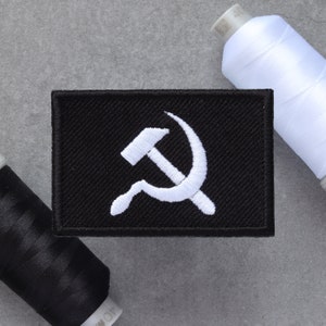 Hammer and Sickle black Flag Embroidered Patch Communism Communist Hook ...