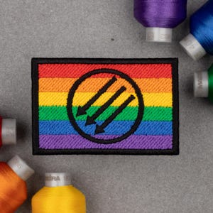 Three Arrows Pride Flag Embroidered Patch | LGBT Iron Front Antifa Anarchist | Hook and Loop ...