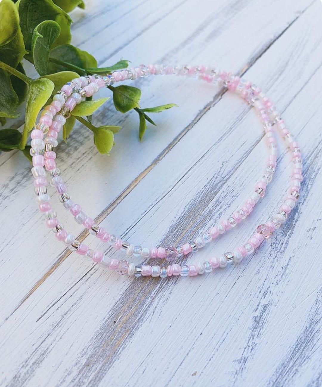 Dainty Beaded Stretch Anklet, Beachy Ankle Bracelet, Double Wrap ...