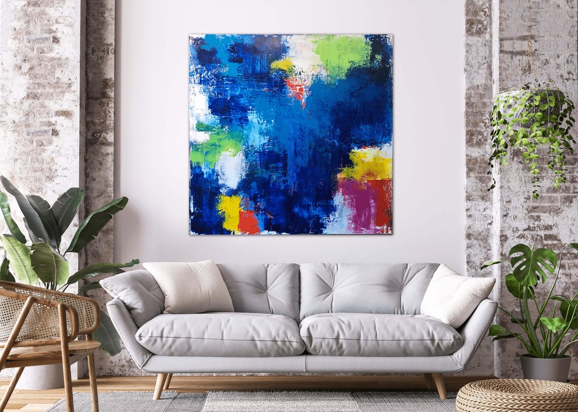 Royal Blue, Multicolor Abstract Art Blue Abstract Painting Modern Art ...