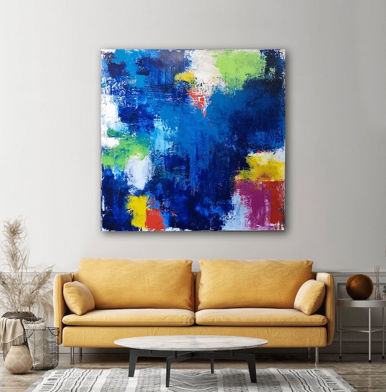 Royal Blue, Multicolor Abstract Art Blue Abstract Painting Modern Art ...