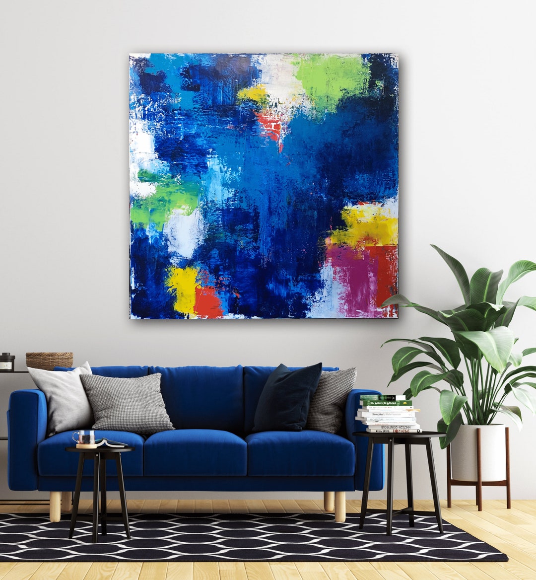 Royal Blue, Multicolor Abstract Art Blue Abstract Painting Modern Art ...