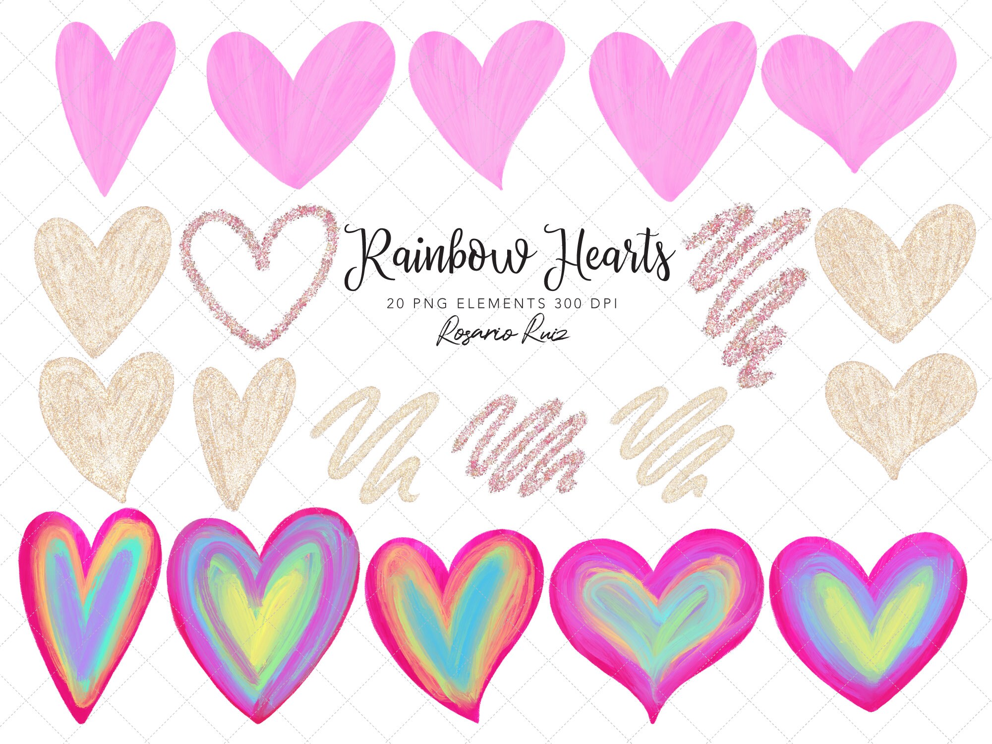 Rainbow Hearts Clipart Sublimation Rainbow Heart - Etsy