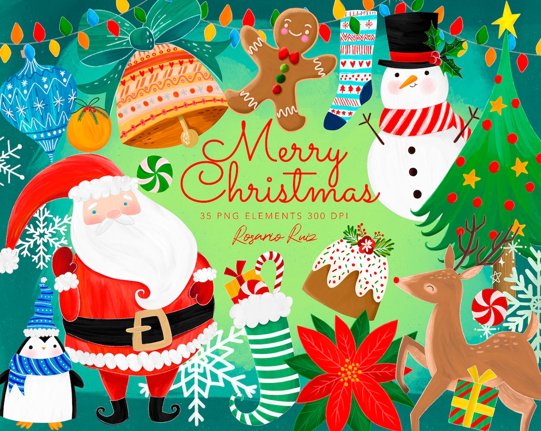 Christmas Clipart Santa, Rudolf, Snowman, Presents, Poinsettia ...
