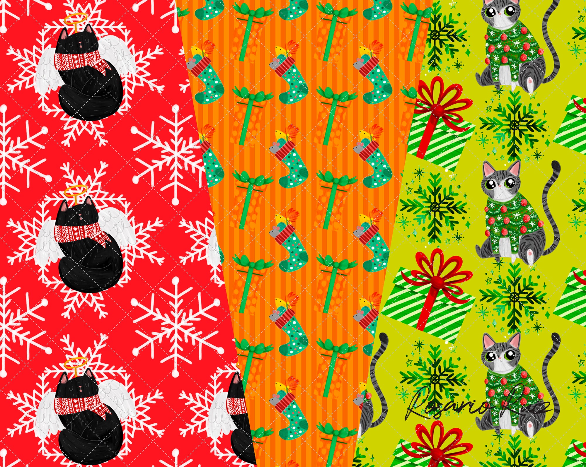 Christmas Cat Digital Paper, Funny Cats Paper, Gingerbread Cat Papers ...