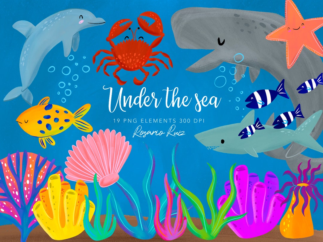 Under the Sea, Whale, Shark, Dolphin Printable Clip Art Coral Bubbles ...