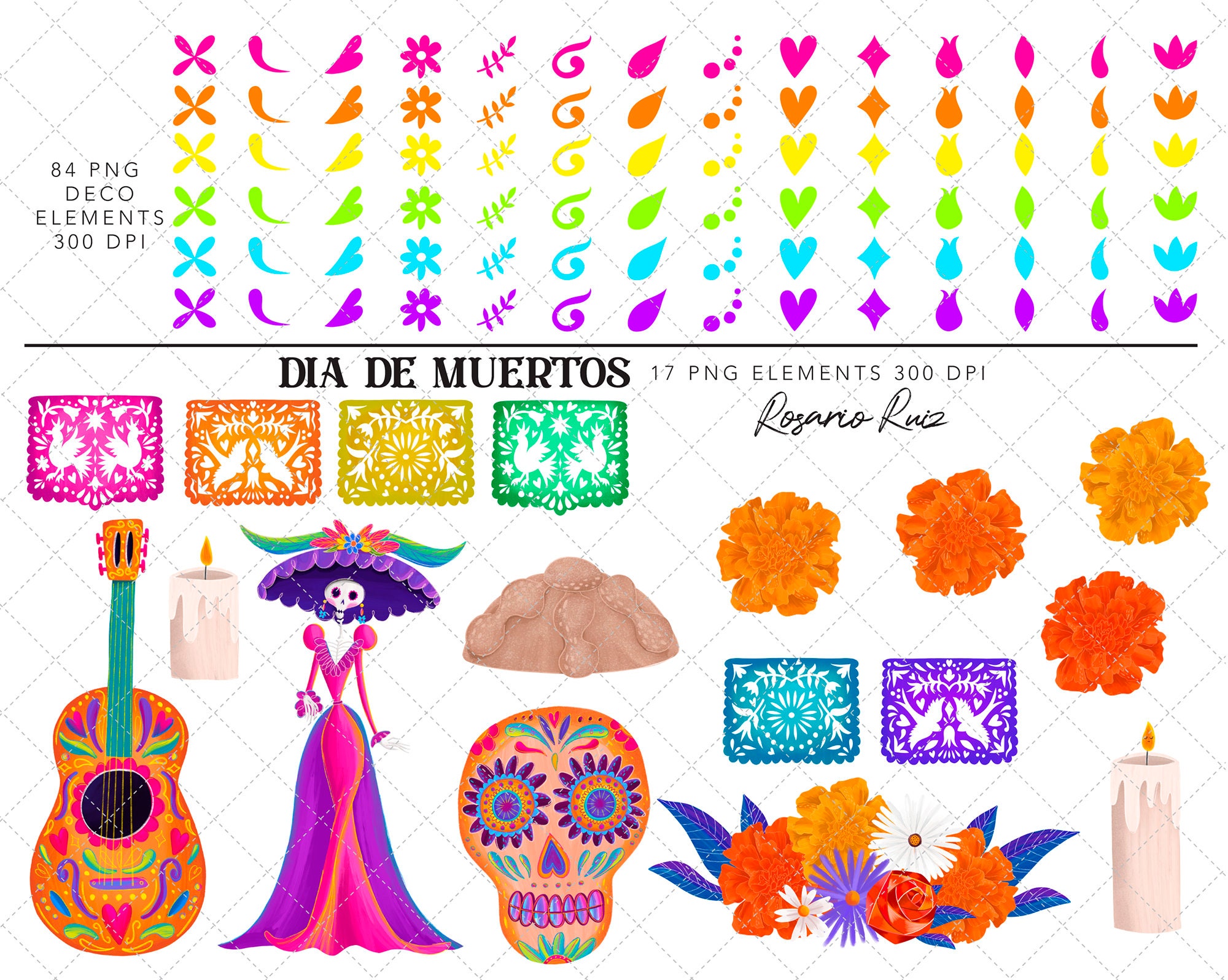 Day of the Dead Clipart Sugar Skull Clip Art Dia De Los - Etsy
