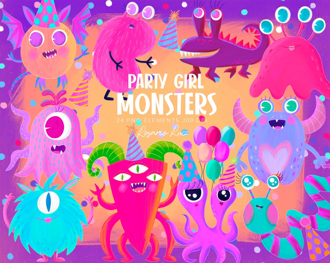 Girly Monsters Clipart Set, Cute Monsters Clip Art, Party Pink Monsters ...