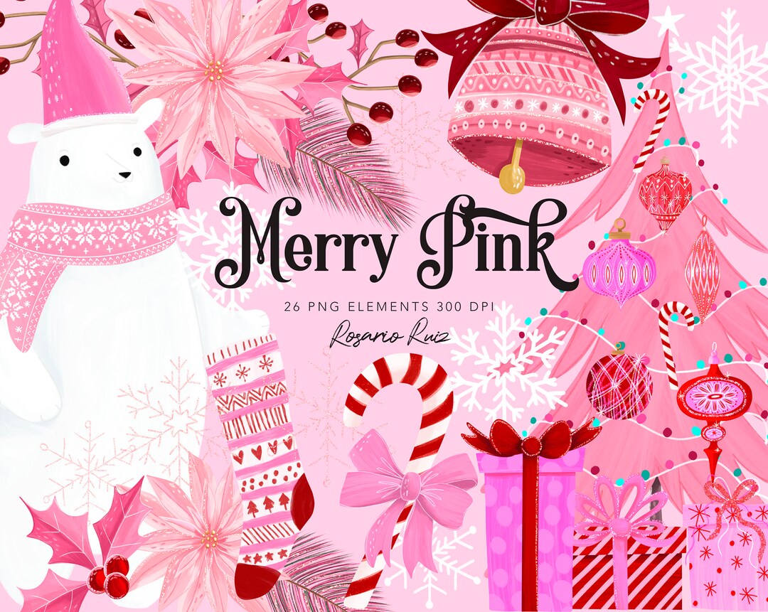 Pink Christmas Clipart, Cute Polar Bear, Winter Pink Clip Art ...