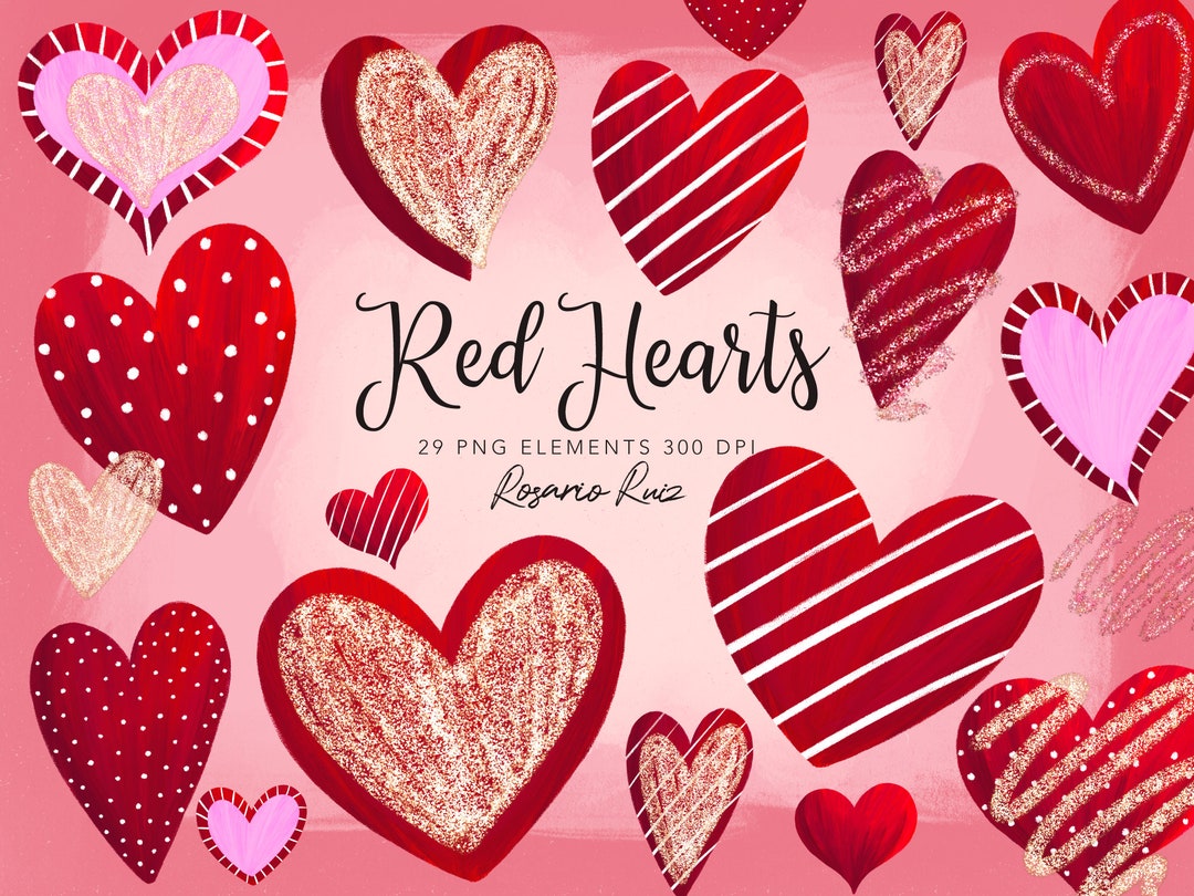Red Hearts Clipart Sublimation PNG Valentines Clip Art Glitter Heart ...
