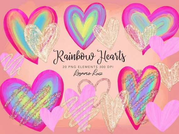 Rainbow Hearts Clipart Sublimation Rainbow Heart - Etsy